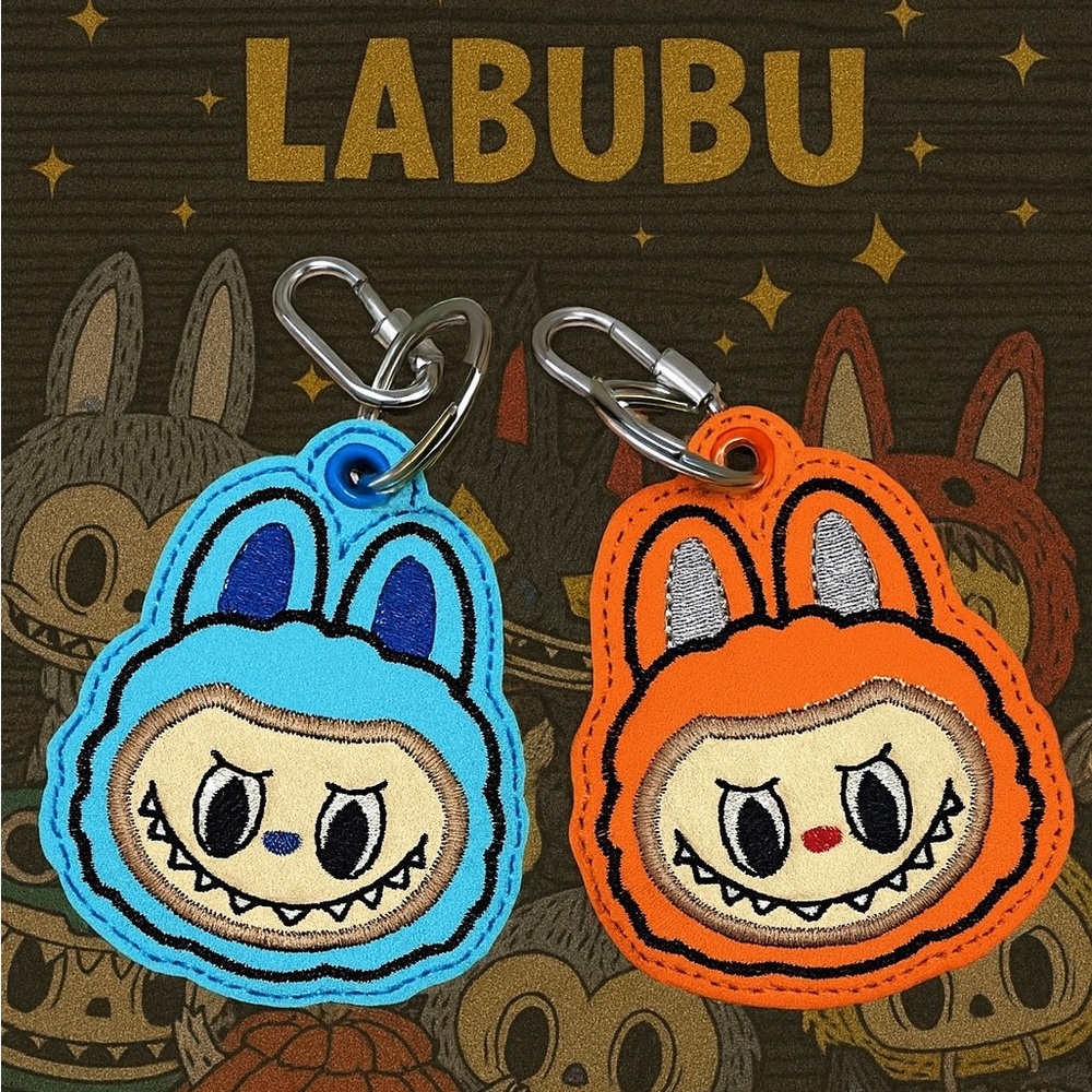 Handcrafted Labubu Bag Charm / Keychain Blue Or Orange - Gem